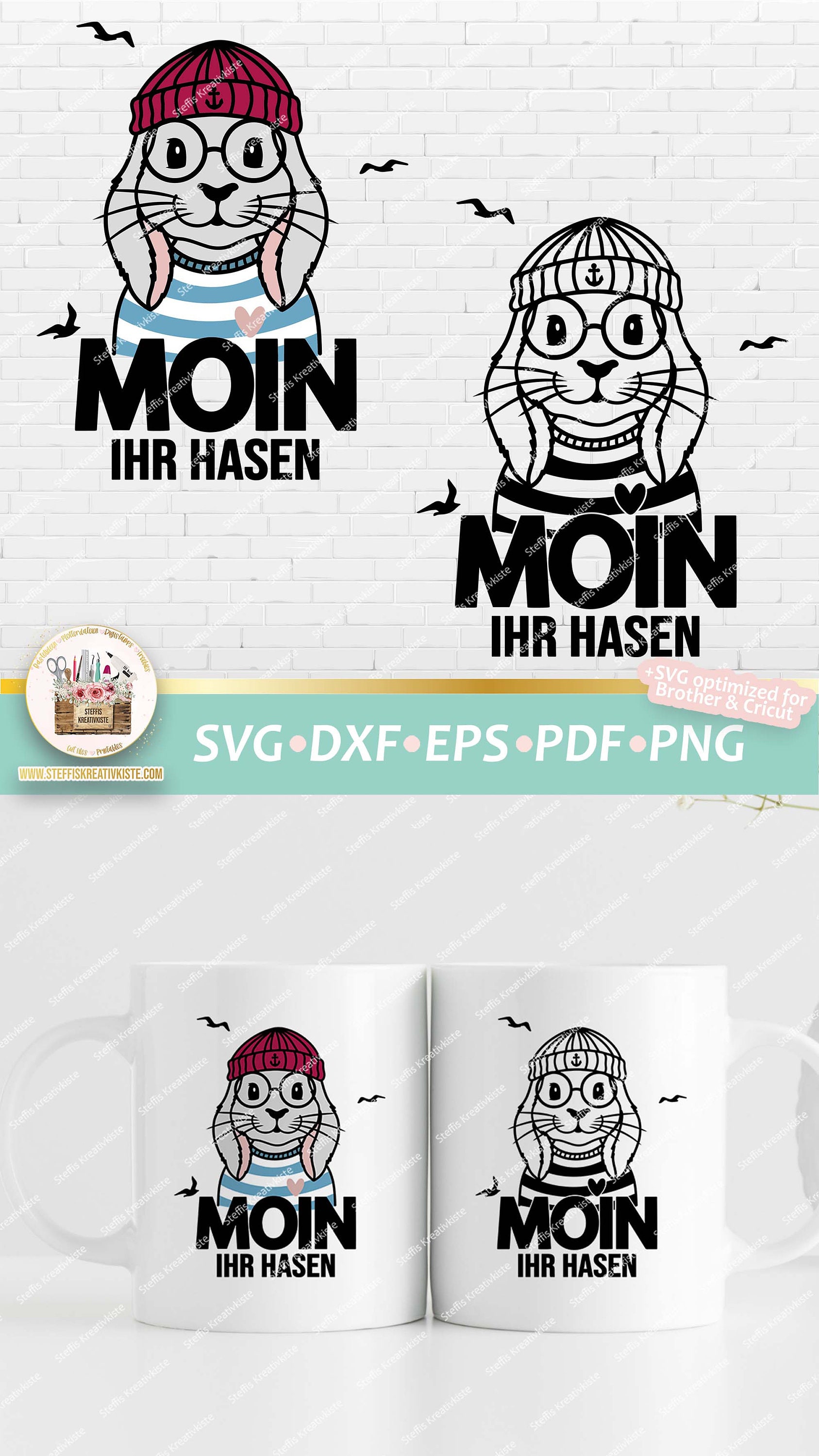 Plotterdatei Maritim Ostern Hase Moin SVG, Plotterdatei Hase Seemann ...
