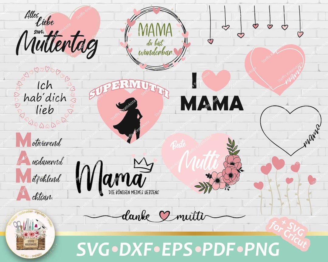SVG Muttertag deutsche Sprüche, Plotterdatei Muttertag, SVG Mutti, Digistamp Muttertag ...