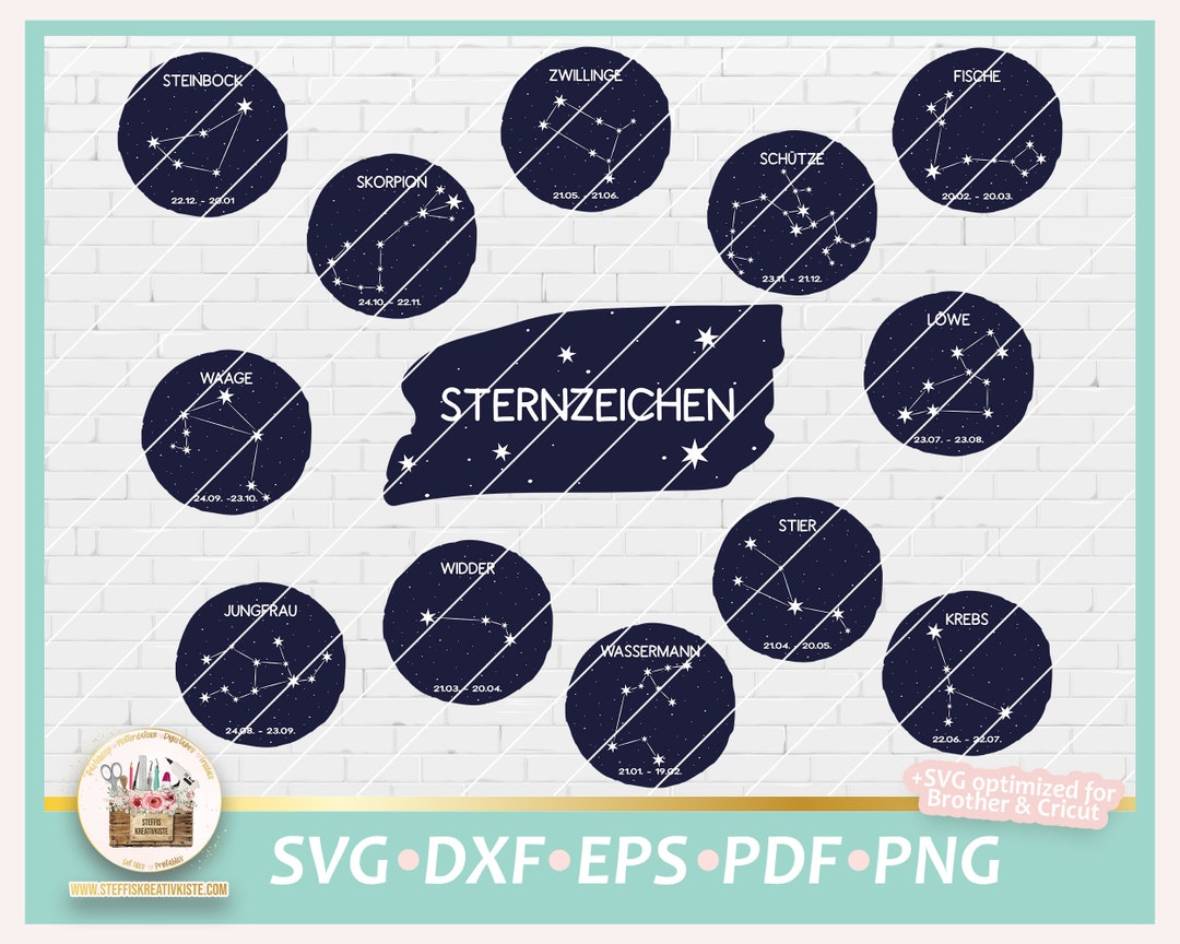 Bundle Sternzeichen deutsch Plotterdatei SVG PNG DXF, Digistamp Sternzeichen, Clipart ...