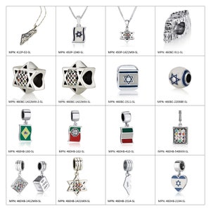 Silver Israel Flag Charms, 925 Sterling Silver Charms, Blue-white ...