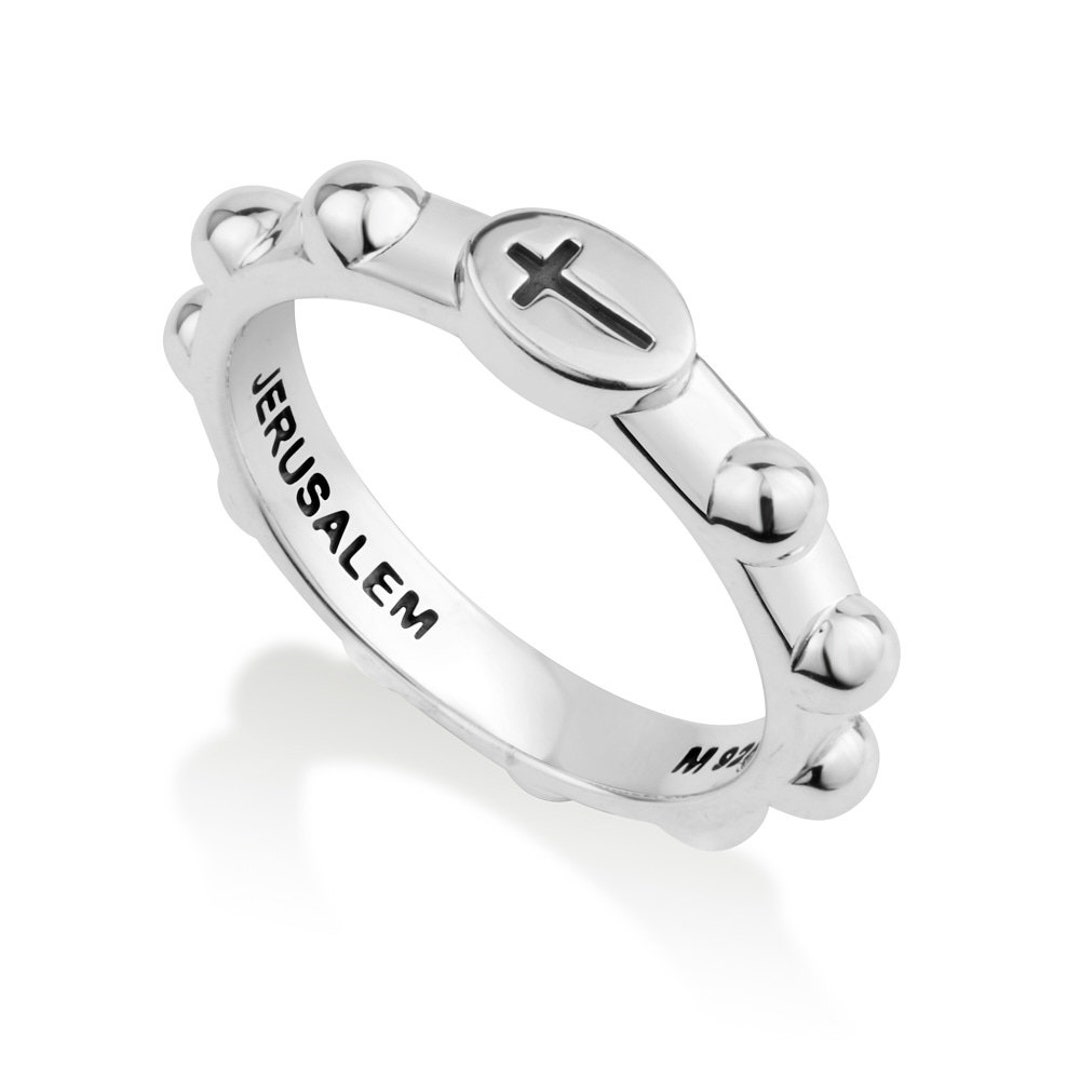 Shiny Sterling Silver Rosary Ring With Engraved "jerusalem" Inside ...
