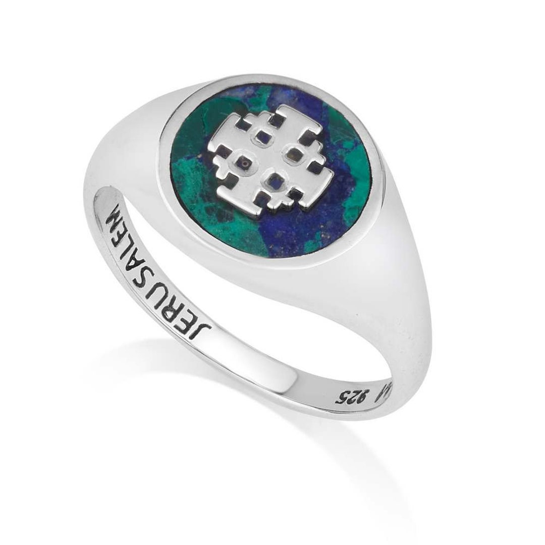 Silver Jerusalem Cross Ring, Sterling Silver Ring, Eilat Stone Ring ...