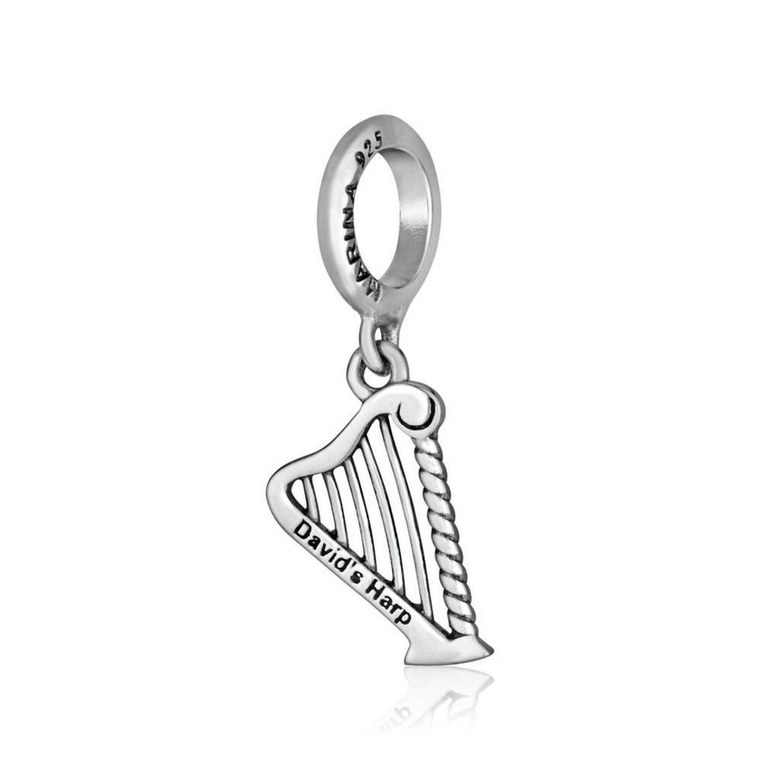 Kinor David Harp Shaped Engraved Charm Pendant Sterling Silver Holy ...