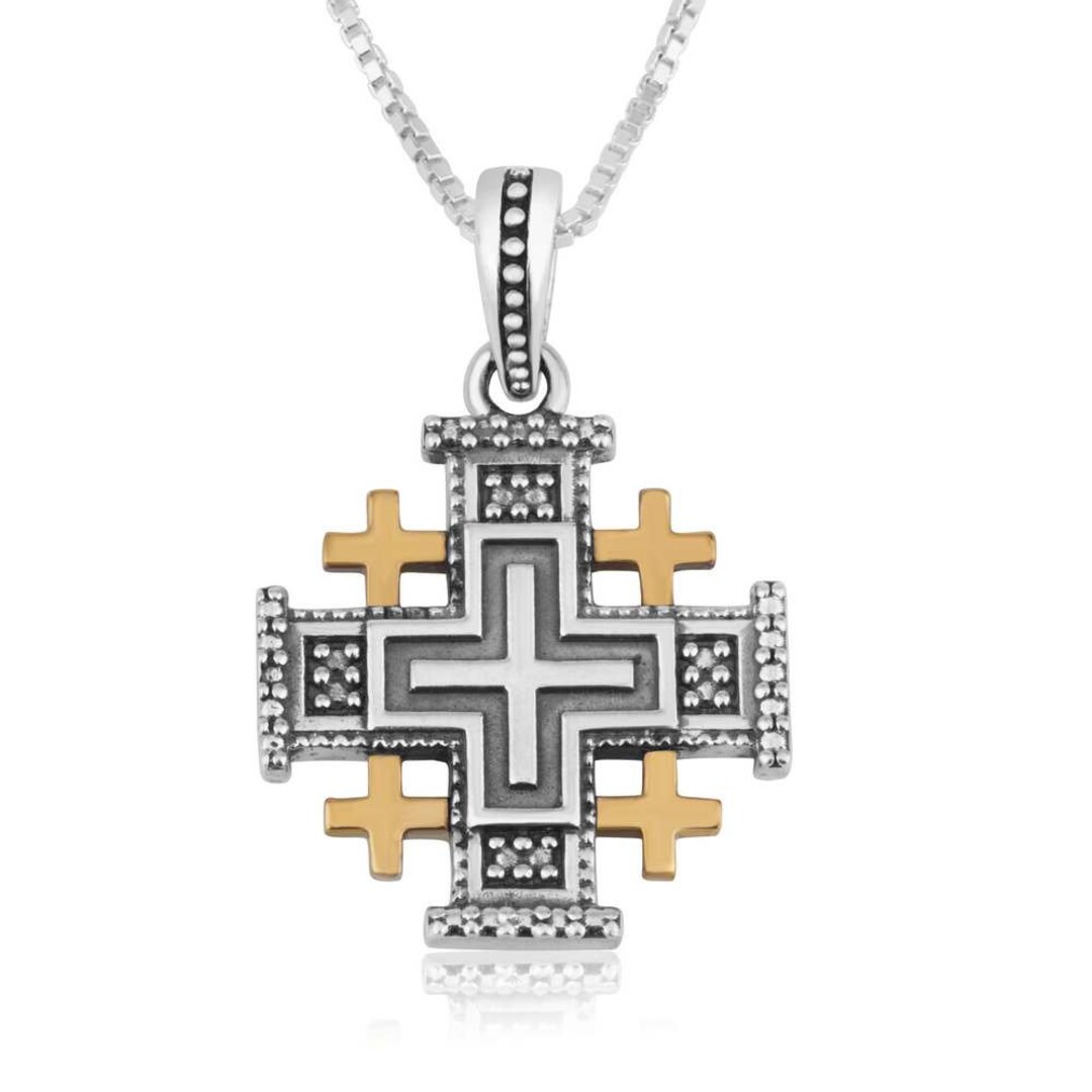 Silver Jerusalem Cross Pendant, Sterling Silver Chains, Gold Plated ...