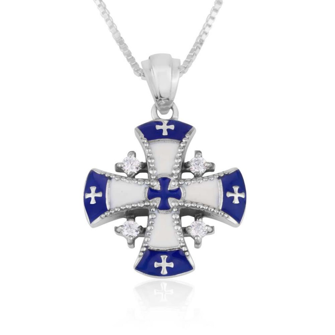 Jerusalem Cross Pendant, 925 Sterling Silver Zircon Stone Pendant ...