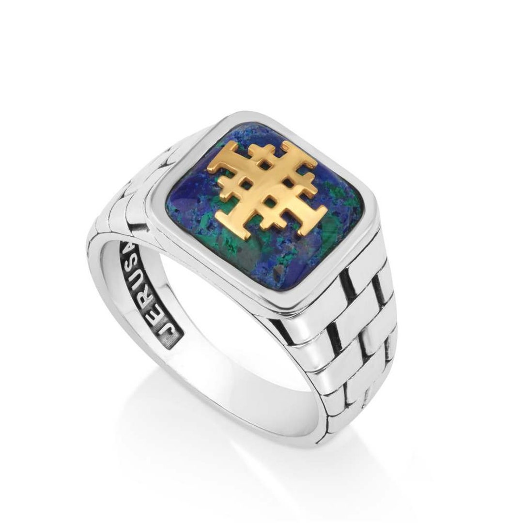 Silver Jerusalem Cross Ring, Eilat Stone Ring, Gold Plated Ring, 925 ...