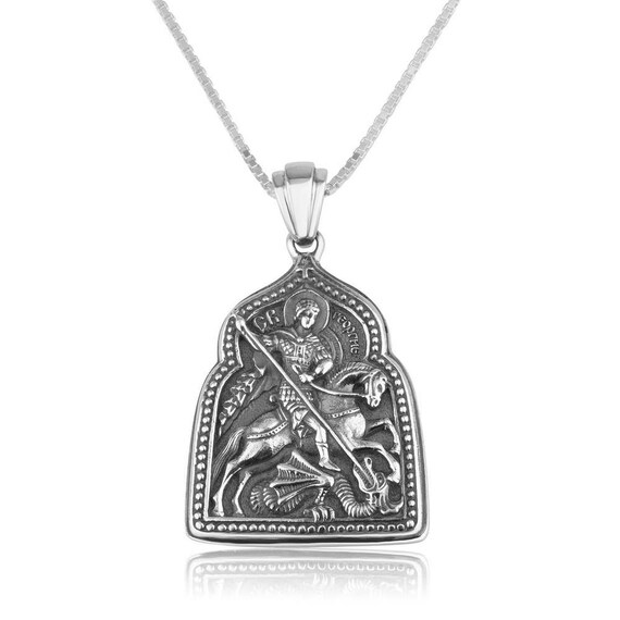 Russian Orthodox Icon Saint George Silver Pendant Embellished | Etsy