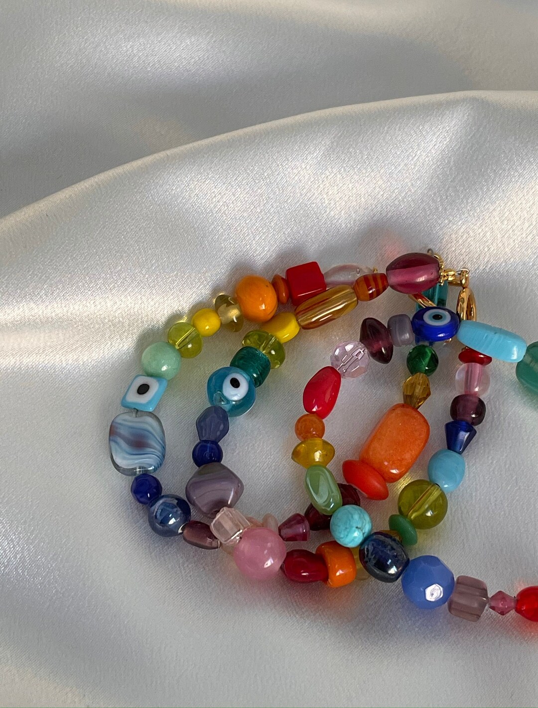 XELA | • Mismatched Multicolor Beaded Bracelet • Rainbow Bead Bracelet ...