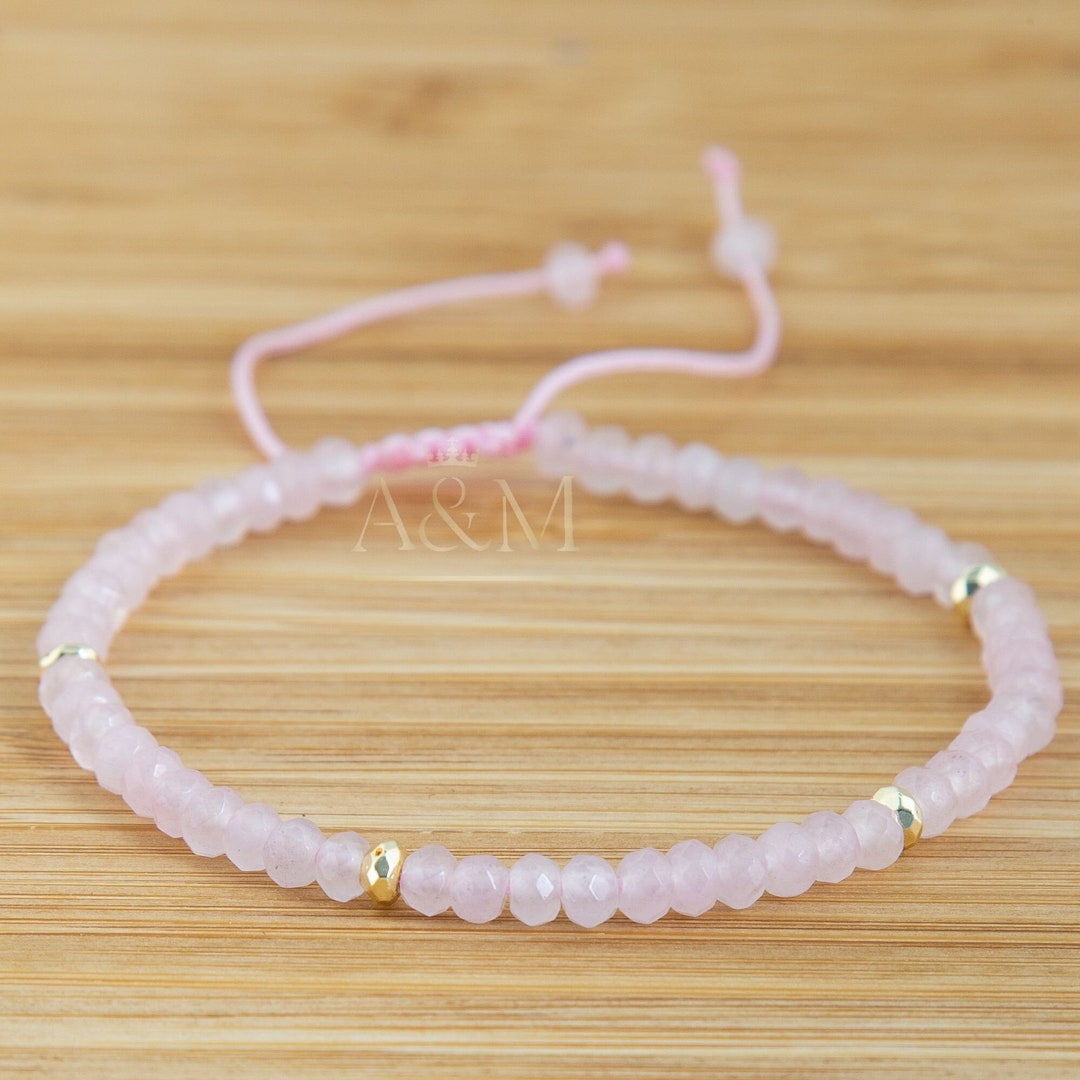 Minimalist Rose Quartz Beaded Bracelet | Pink Delicate Healing Crystal ...