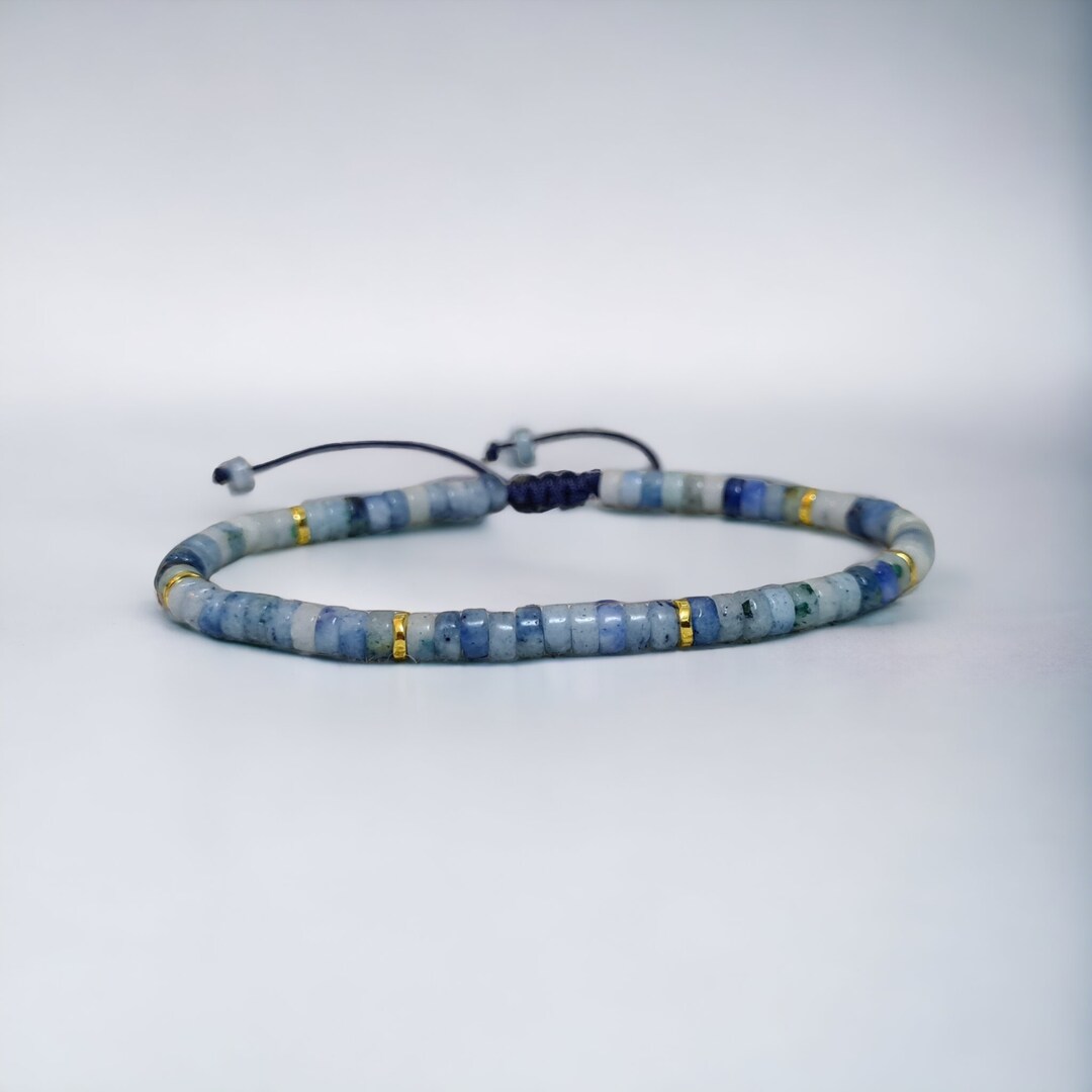 Adjustable Blue Line Jasper Bracelet – Bohemian Gemstone Beaded Jewelry ...