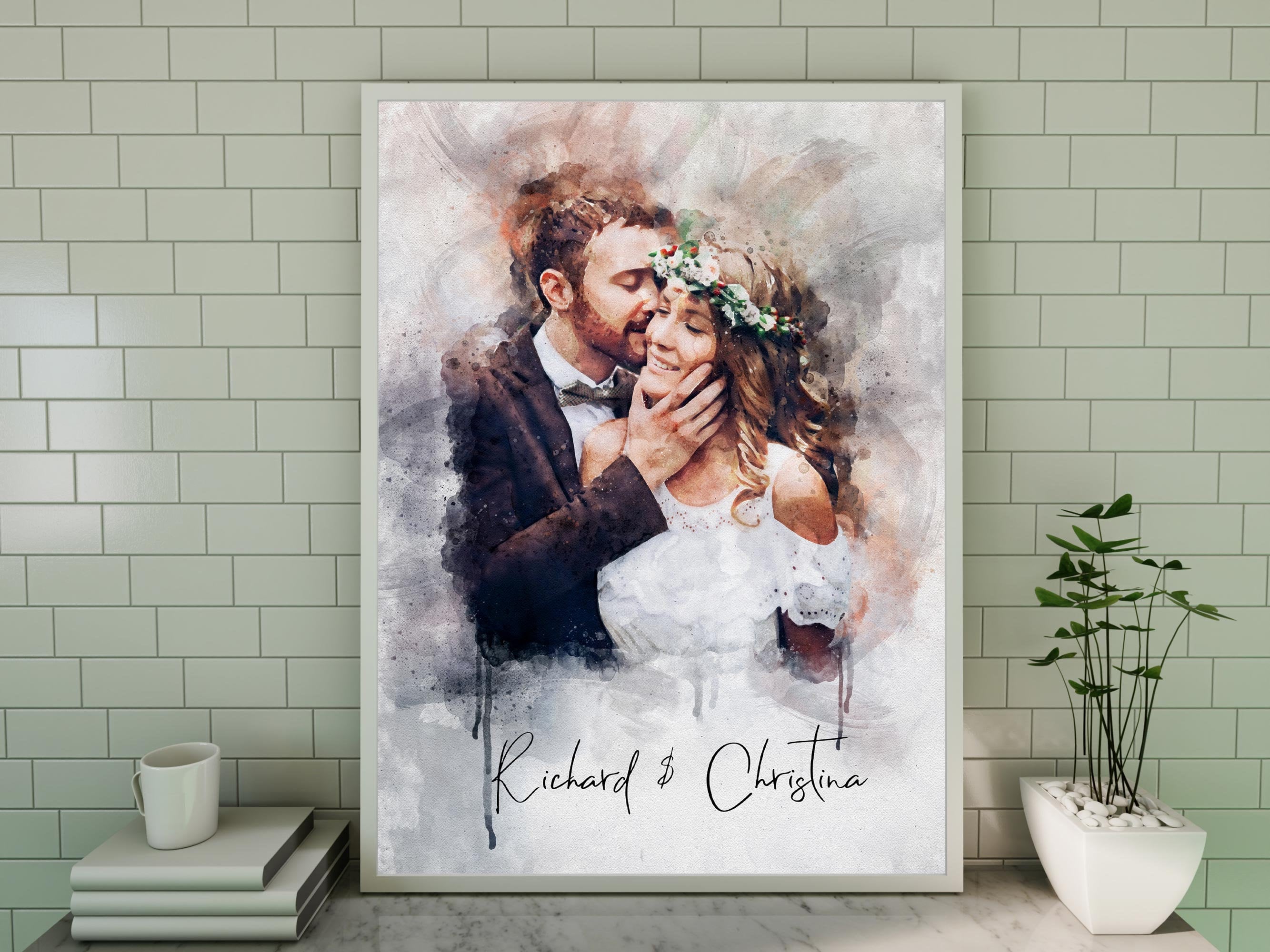 Custom Watercolor Couple Portrait: Anniversary, Wedding, Engagement ...