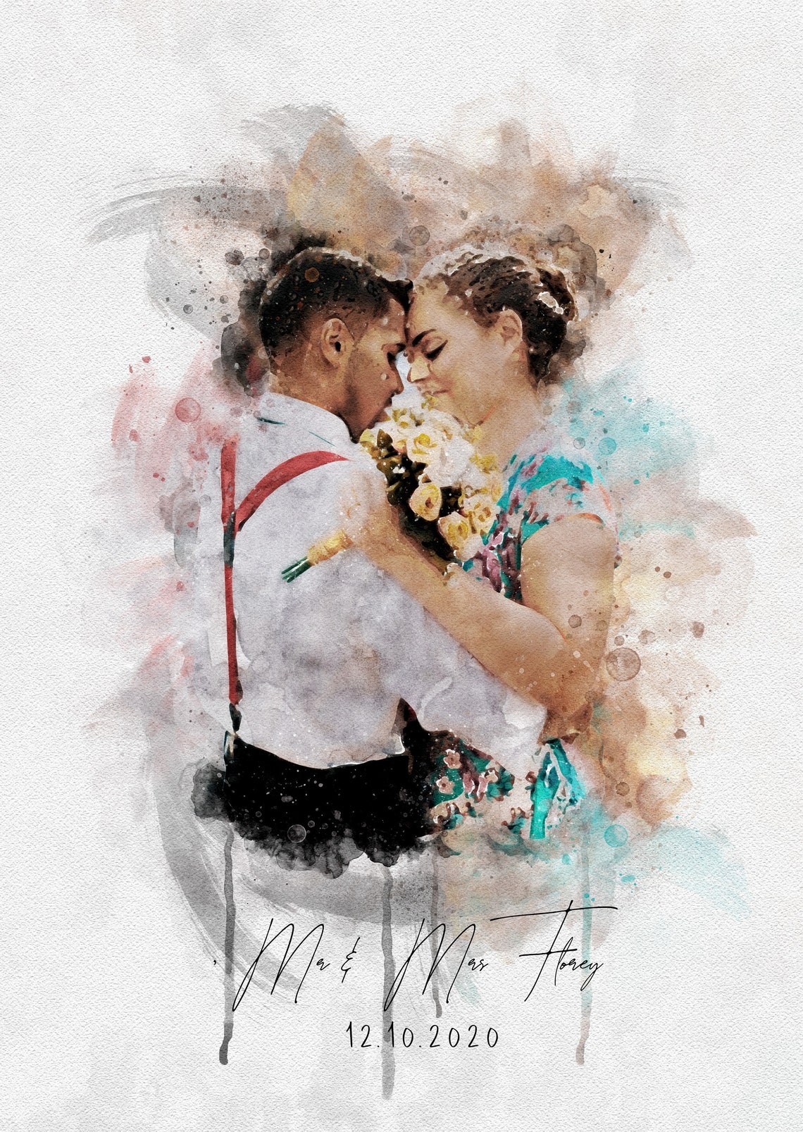 Personalised Watercolour Engagement Gift Couple Painting From Photo ...