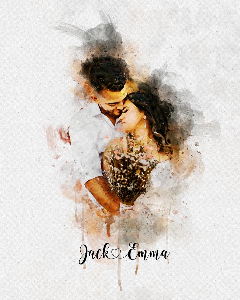 Custom Watercolor Couple Portrait: Anniversary, Wedding, Engagement ...