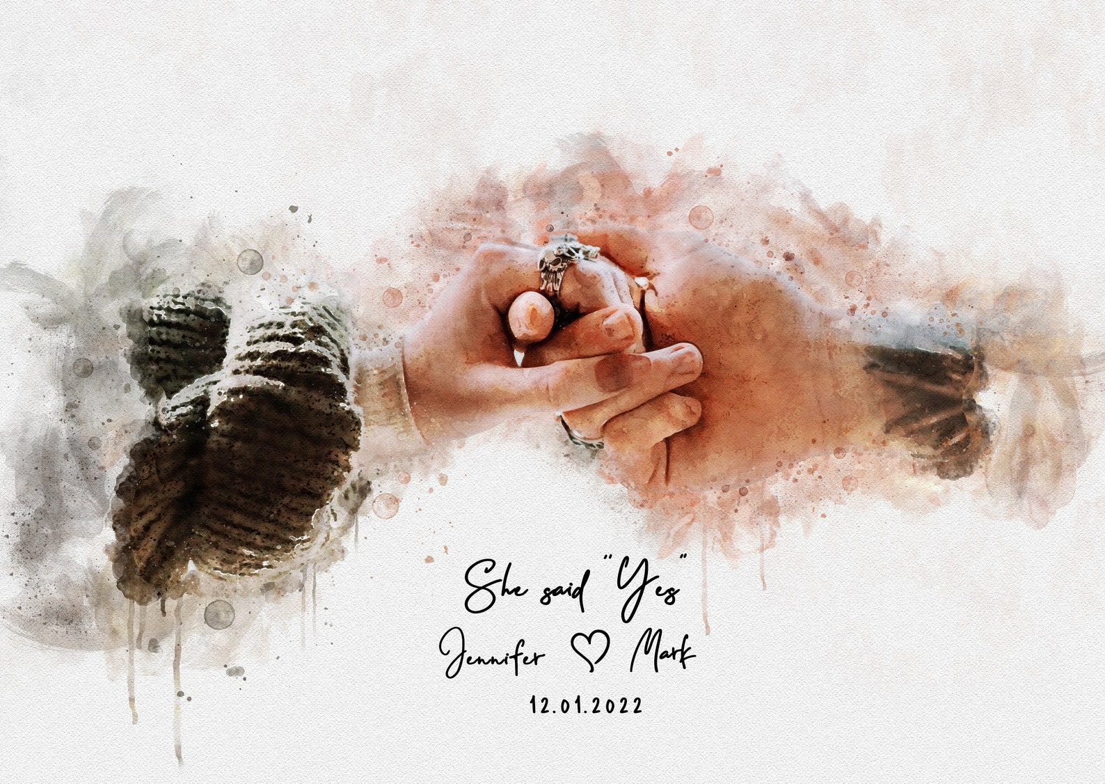 Personalised Watercolour Engagement Gift Couple Painting From Photo ...