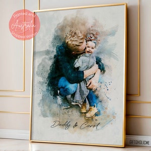 Watercolour Portrait Art for Father Dad Fathers Day Gift, Digital ...
