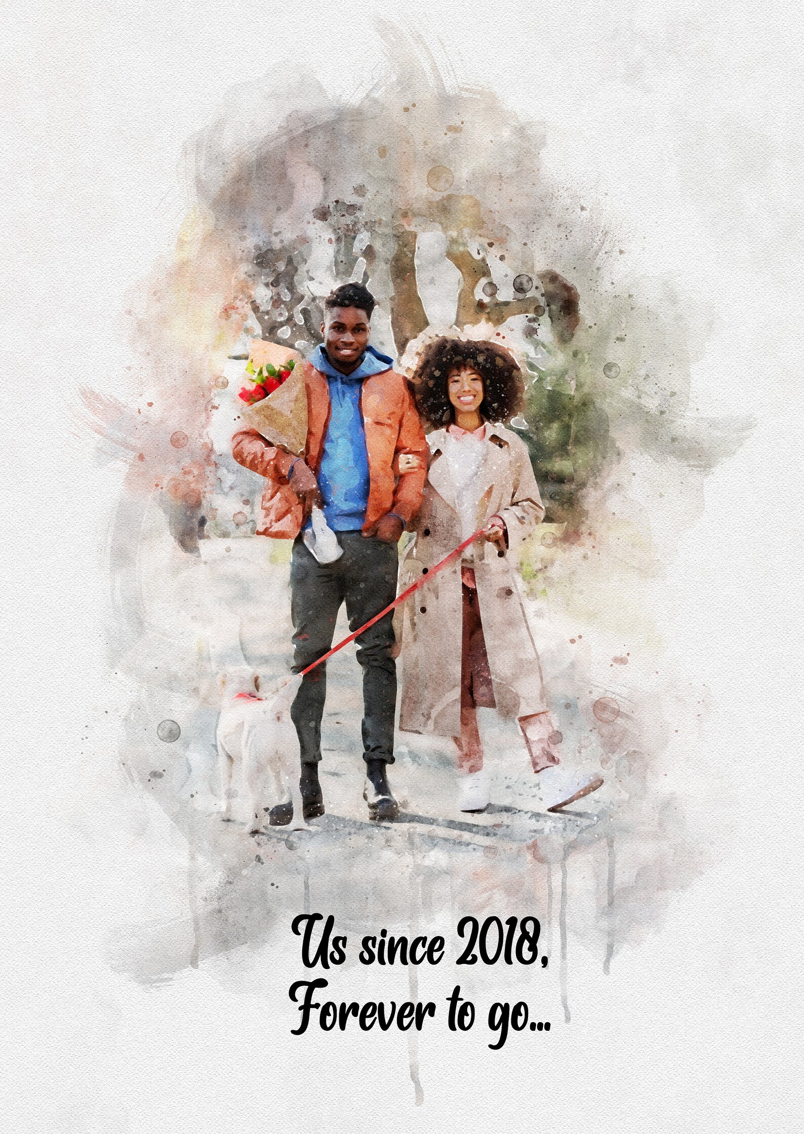 Personalised Watercolour Engagement Gift Couple Painting From Photo ...