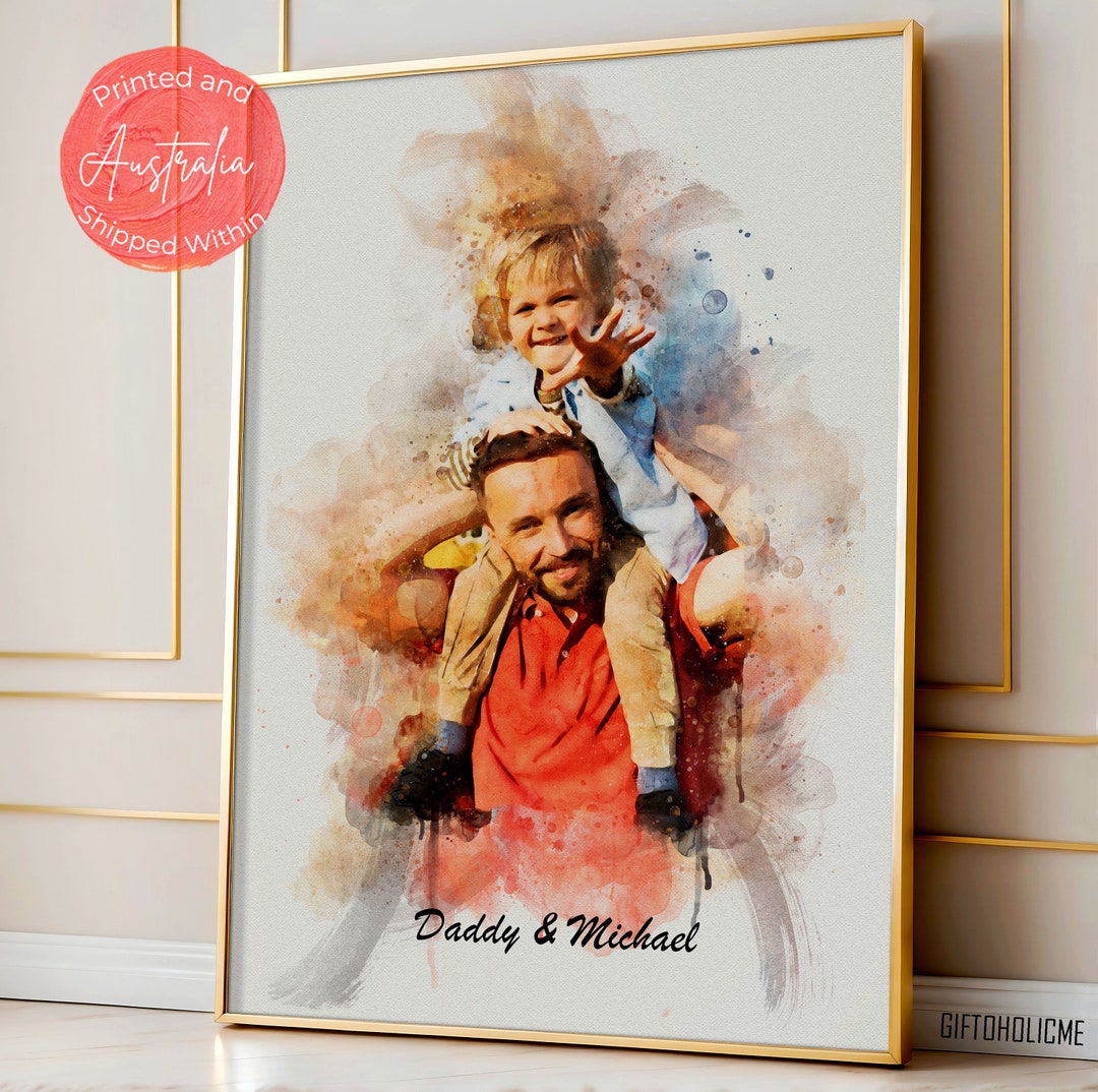 Watercolour Portrait Art for Father Dad Fathers Day Gift, Digital ...