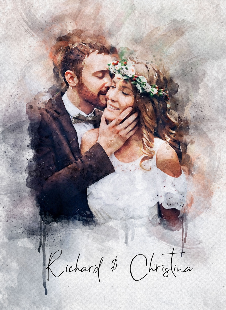 Custom Watercolor Couple Portrait: Anniversary, Wedding, Engagement ...
