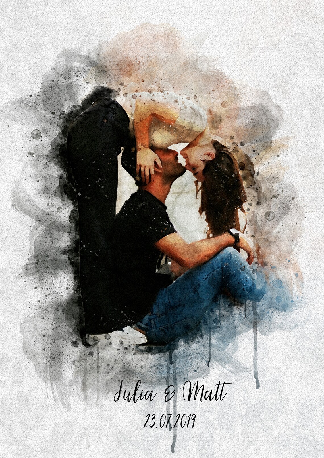 Personalised Watercolour Engagement Gift Couple Painting From Photo ...