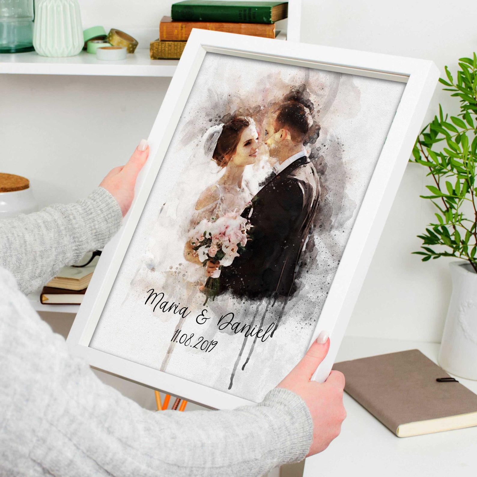 Custom Wedding Gift, Bride and Groom Portrait, Personalized Wedding ...