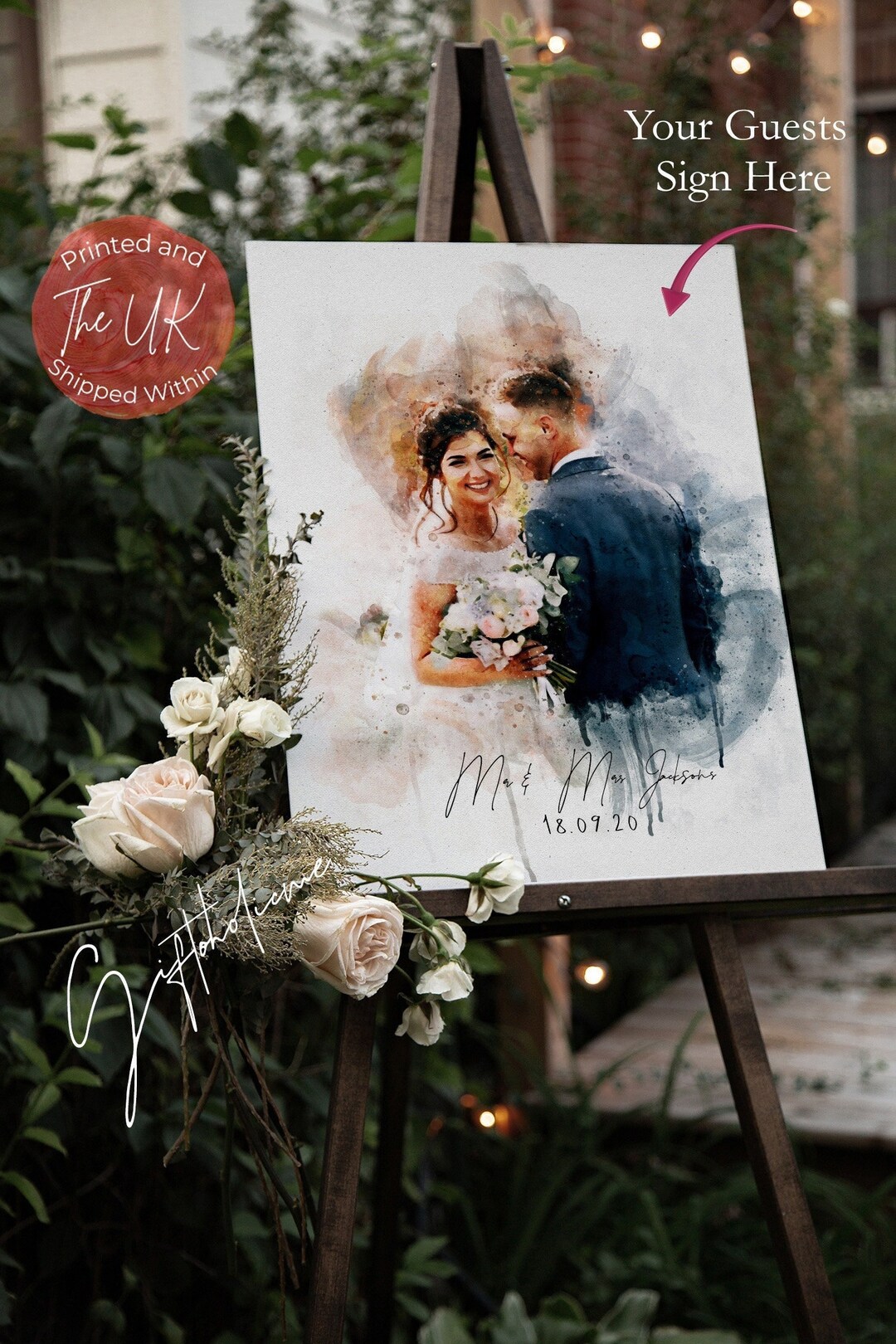Personalized Wedding Guest Book Alternative: Couple Portrait Watercolor ...