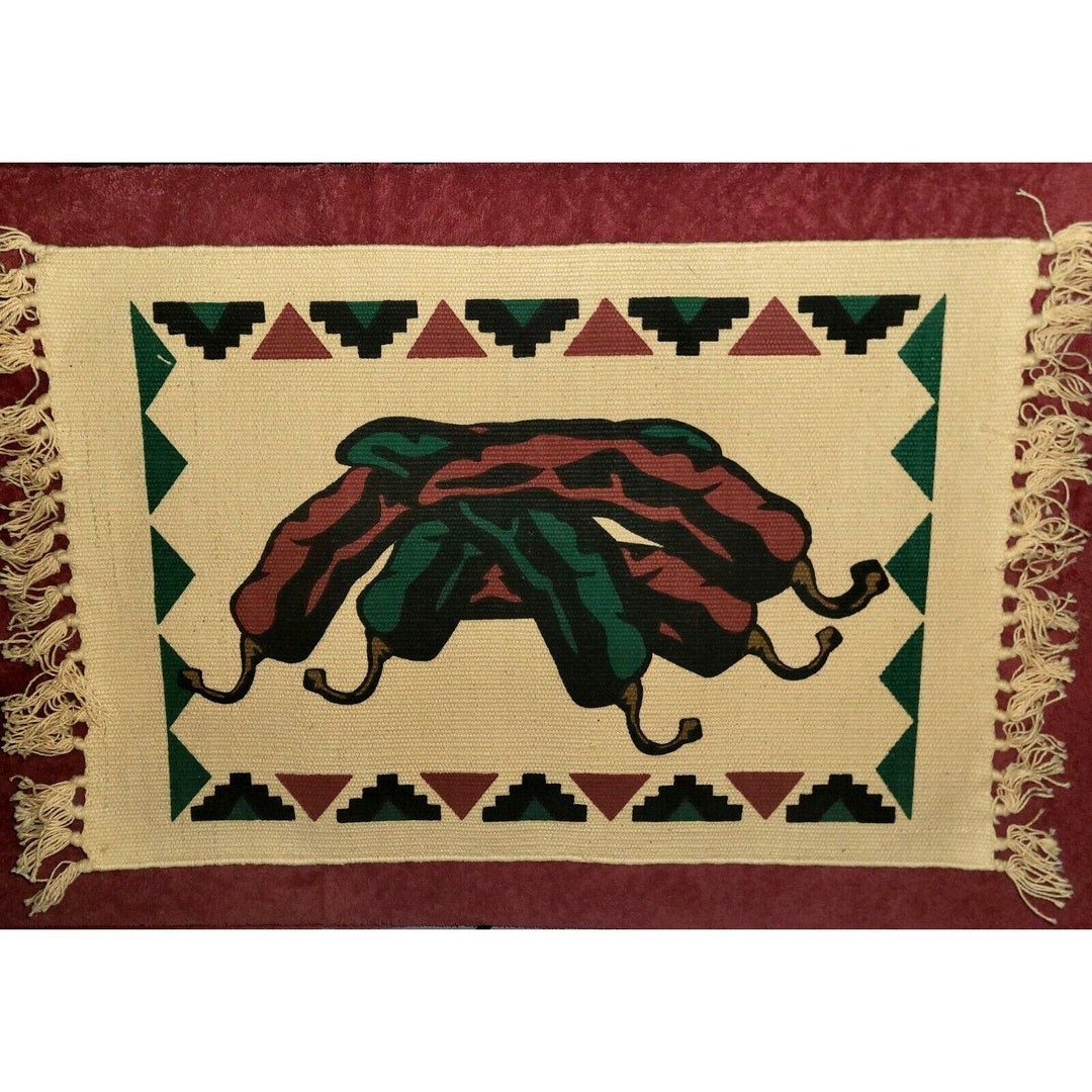 Placemat or Rug Co 19x13 Cotton Stencil Chili Peppers Southwestern ...
