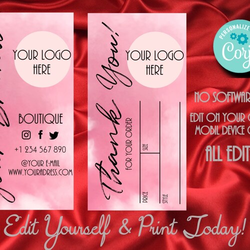 Small Business Hang Tag Boutique Pink Clothing Tag Template - Etsy