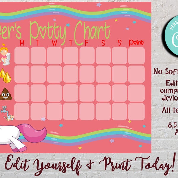 Weekly Potty Training Chart Girls - Etsy