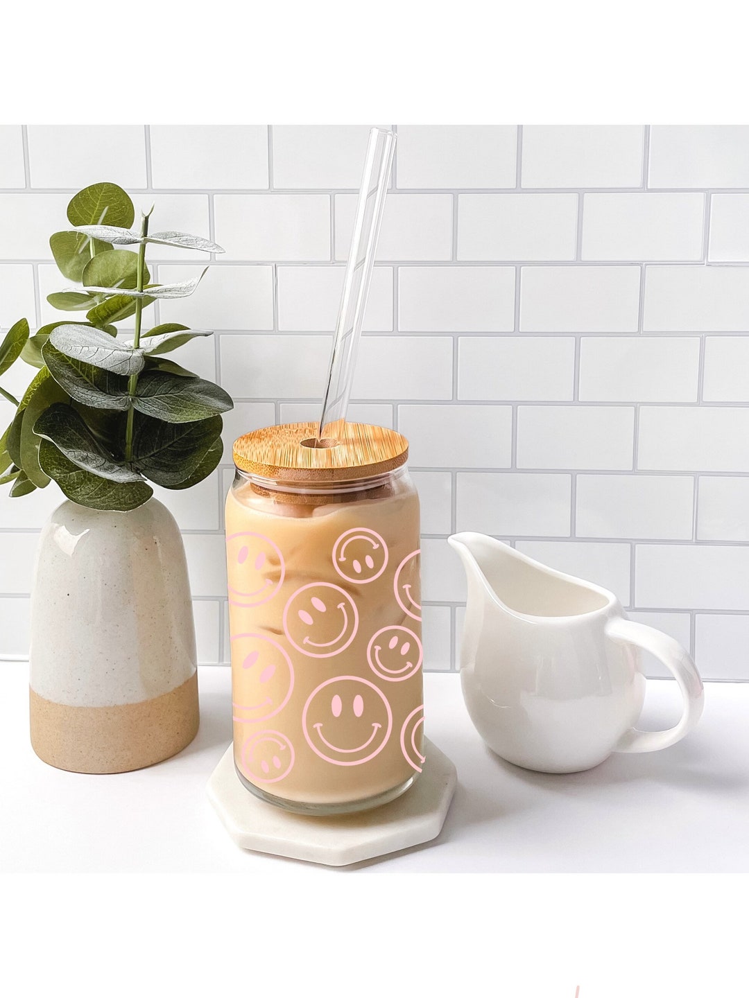 Smile Face Beer Can Glass, Smile Face Iced Coffee Cup, Retro Smile Iced ...