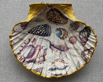 Decoupaged Scallop Shell Trinket Dish Small Bowl William - Etsy