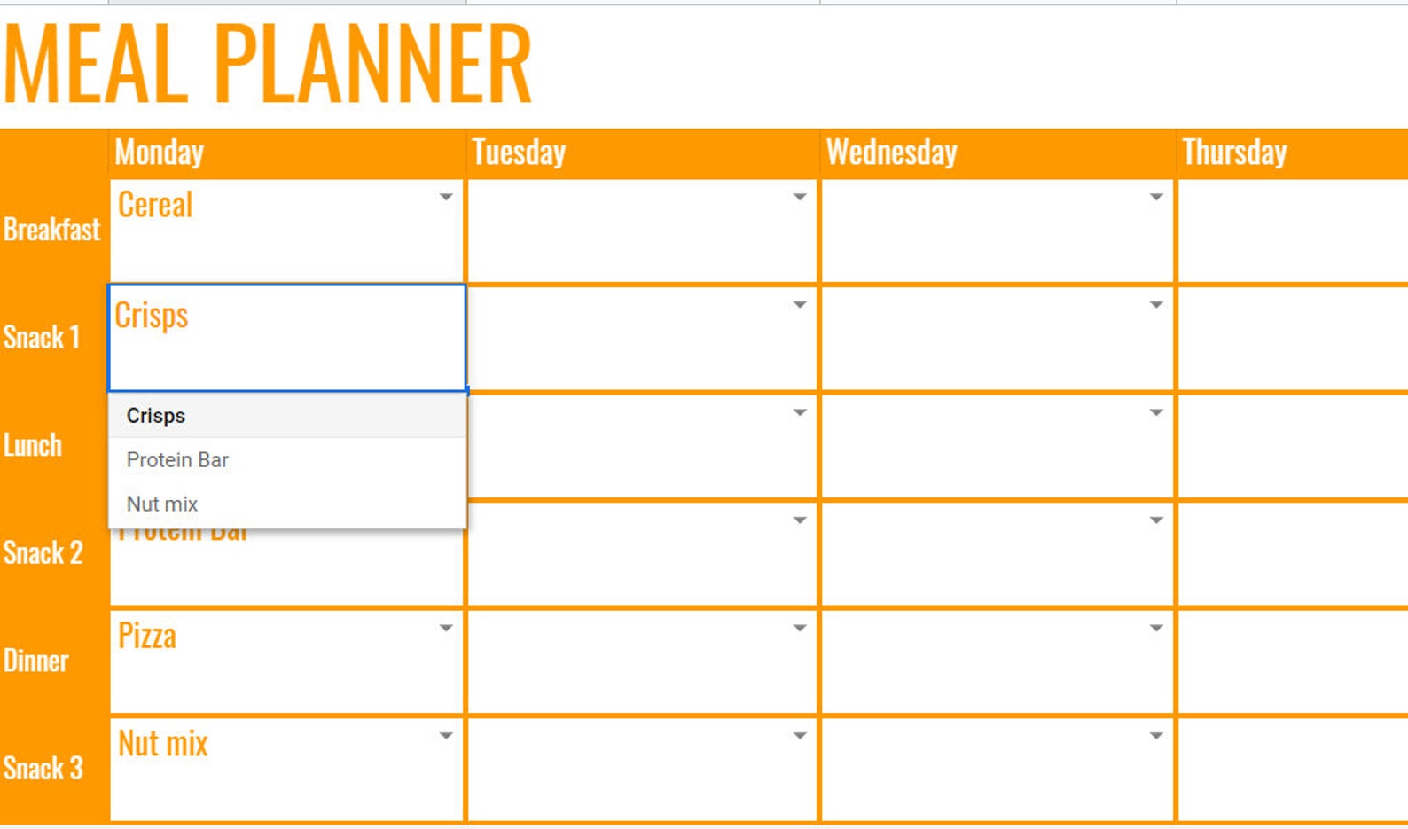 Google Sheets Meal Plan And Shopping List Etsy
