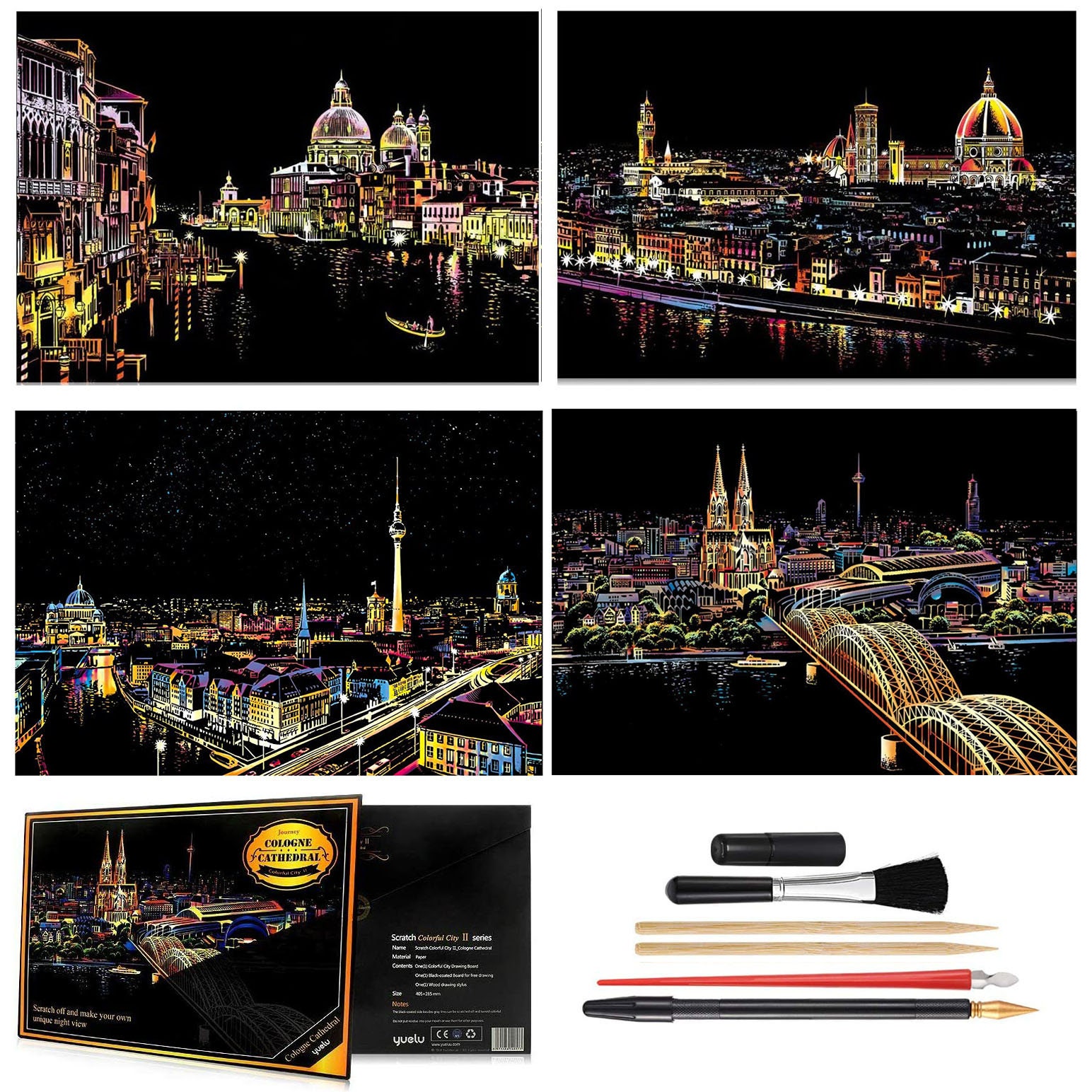 Scratch Sketch Paper Rainbow Painting Night View Art Craft, Gift for ...