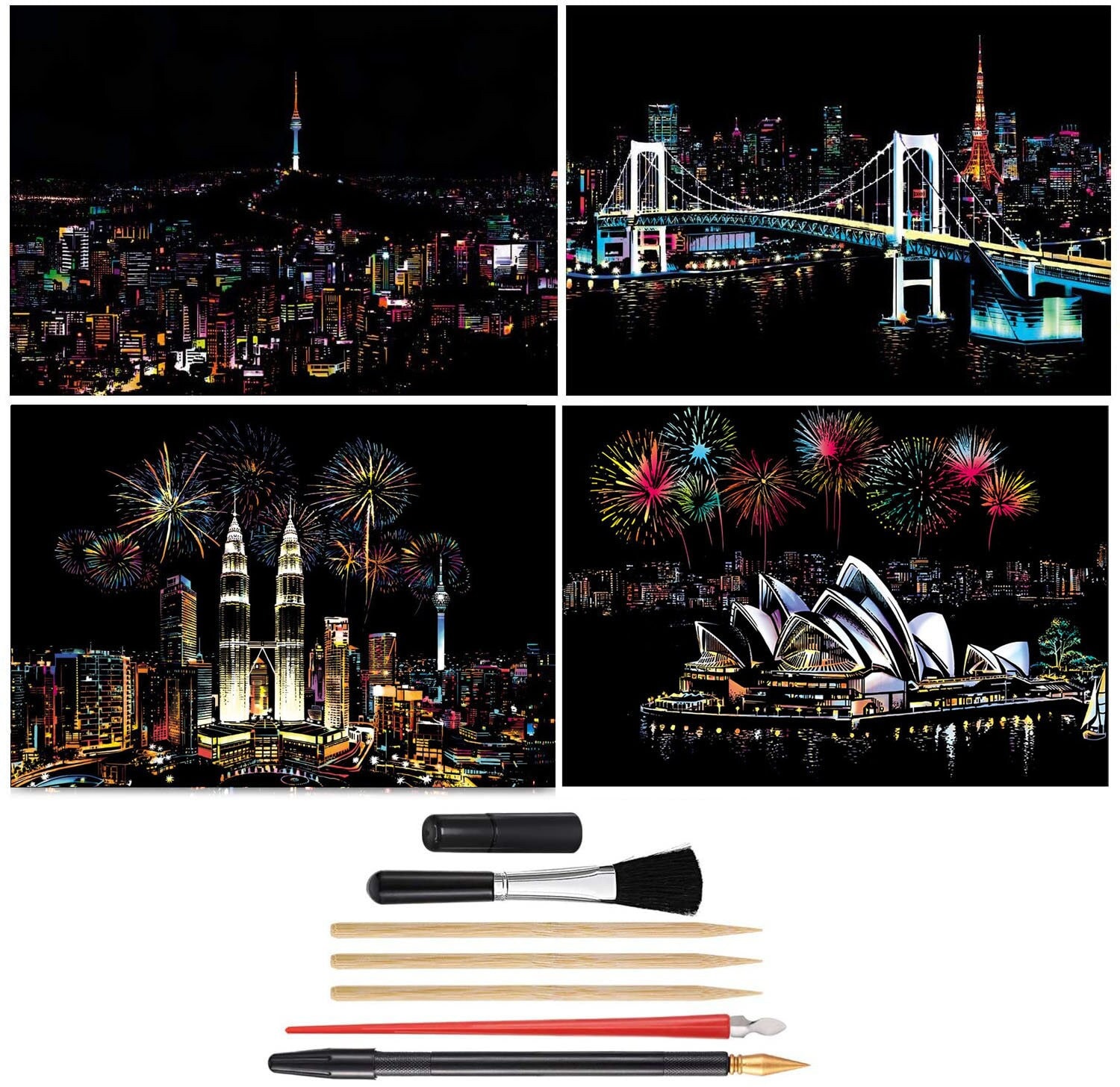 Scratch Sketch Paper Rainbow Painting Night View Art Craft, Gift for ...