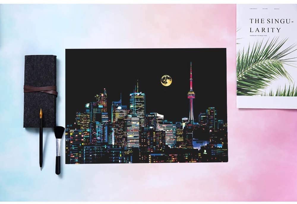 Scratch Sketch Paper Rainbow Painting Night View Art Craft, Gift for ...