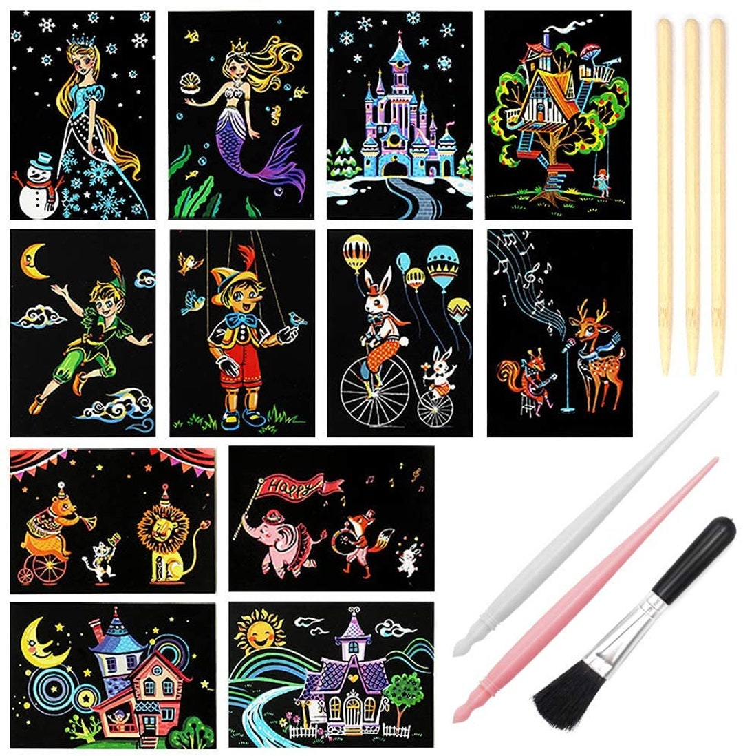 Scratch Post Card Creative Gift for Kids, Craft Art Set 12 Sheets ...