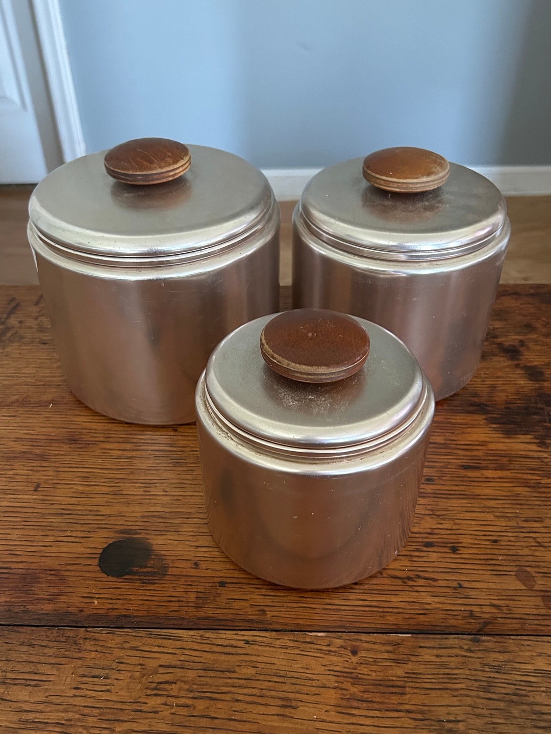 Set of Three Mirro Aluminum Storage Canisters / Mirro Aluminum Rose ...
