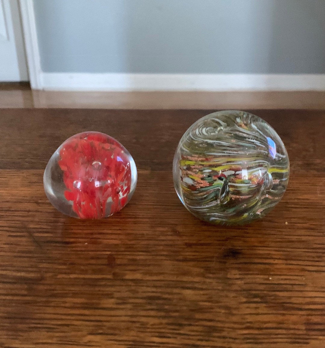Two Vintage Glass Ball Paperweights / Made in India - Etsy