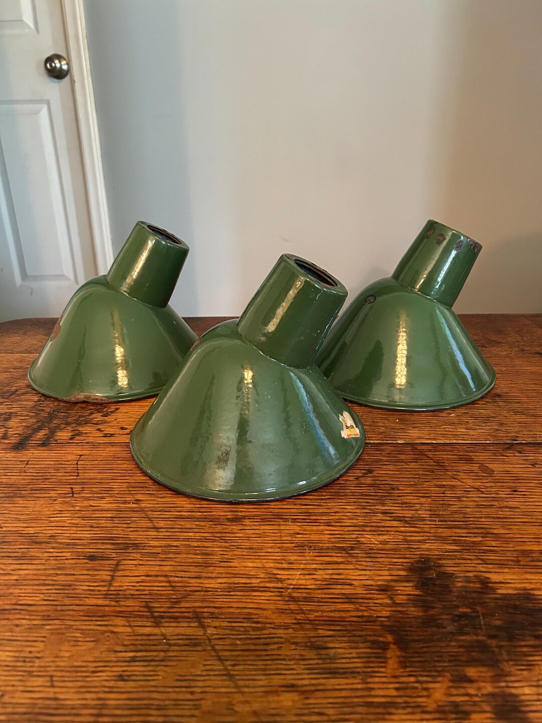 Set of 3 Angled Green Enamel Light Shades - Etsy