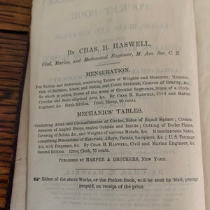Antique Mechanics and Engineers Pocket-book of Tables, Rules, and Formulas Pertaining to ...