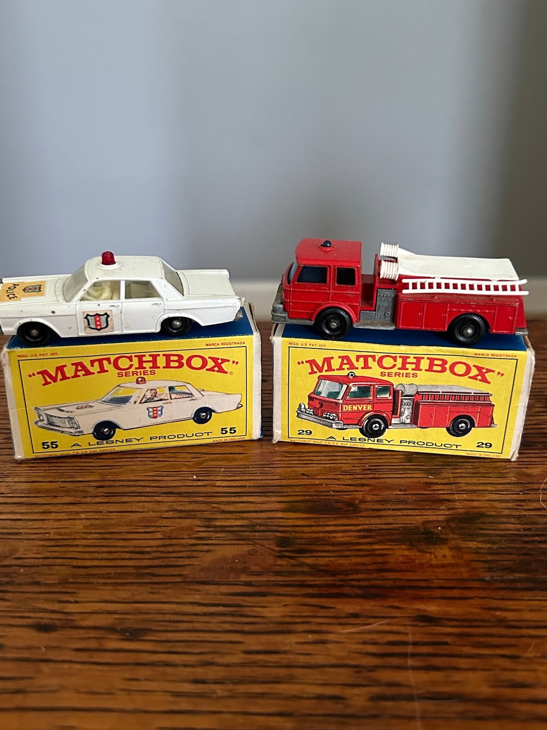 Two Vintage Matchbox Cars Matchbox 55 Police Car and Matchbox 29 Fire ...