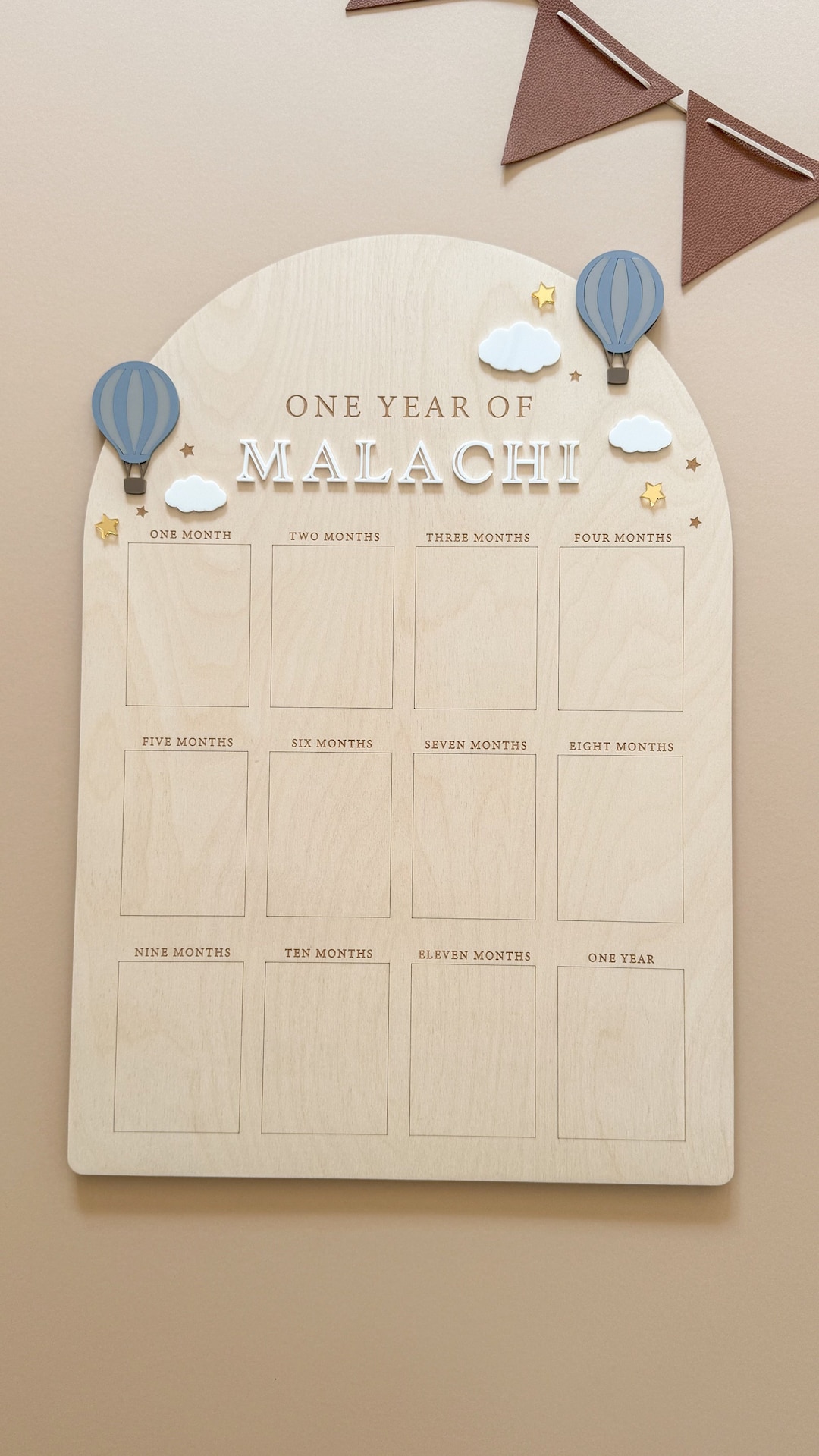 First Year Birthday Board | My First Year | Baby Boy | Hot Air Balloon ...