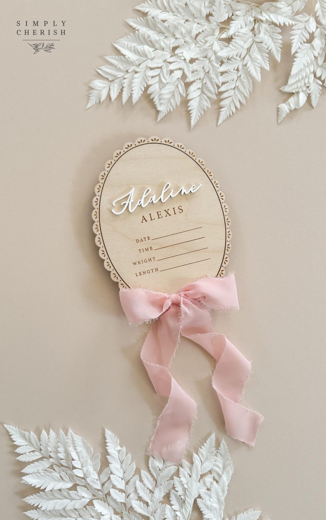 Personalized Birth Stat Name Sign With Ribbon Bow, Newborn Hospital ...