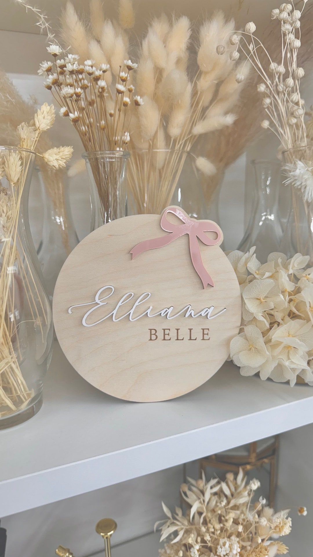 Ribbon Bow Name Sign Personalized Hospital Birth Announcement Baby Gift ...