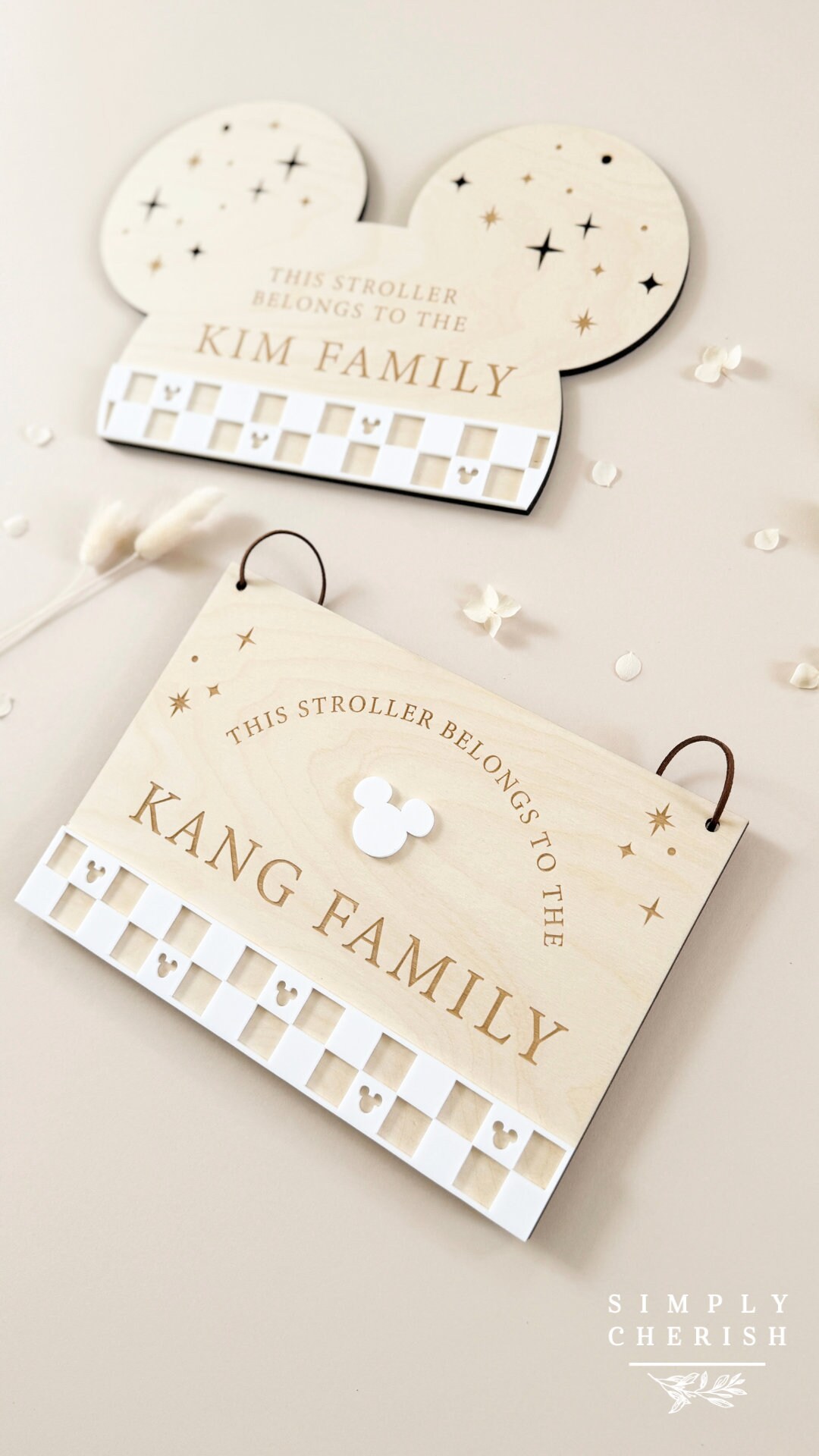 Personalized Stroller Sign for Theme Parks, Rectangular or Ears Shape ...