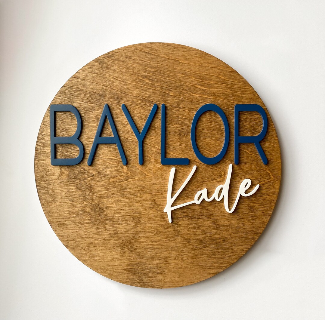 Simple Name Sign, Round 3D Name Sign, Baby Shower Gift, Custom Wood ...