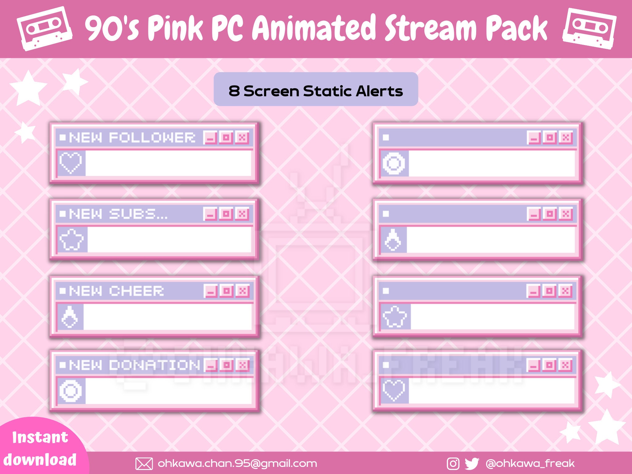 Full 90's Pink PC Animated Stream Package / Retro Windows / Kawaii ...