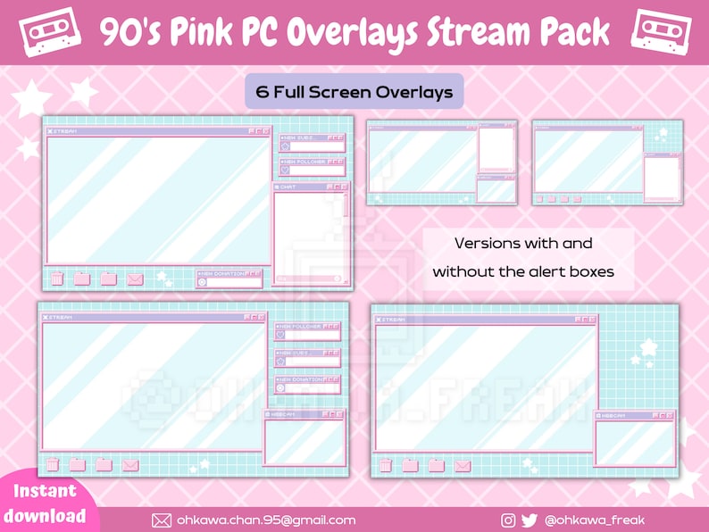 90's Pink PC Overlays Stream Pack / Retro Windows / Kawaii / Computer ...
