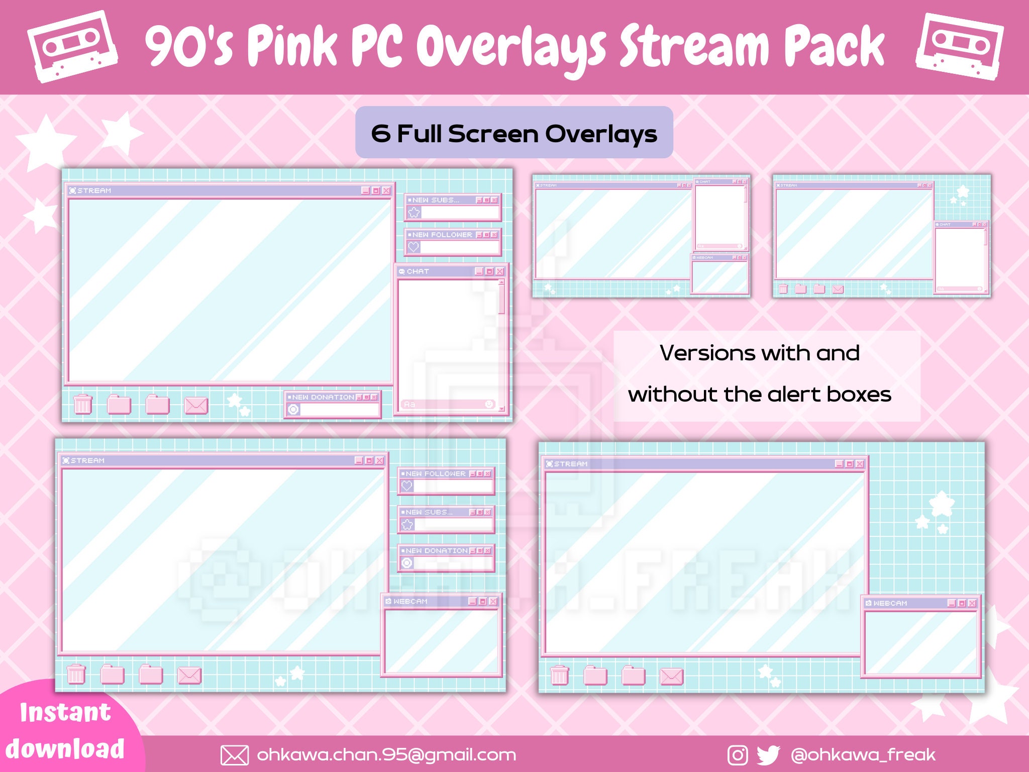 90's Pink PC Overlays Stream Pack / Retro Windows / Kawaii / Computer ...