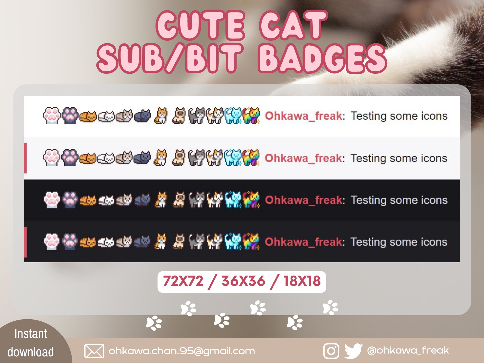 Cute Cat Twitch Sub Bit Badges / Paw / Kitty / Pet / Streamer / Pixel ...