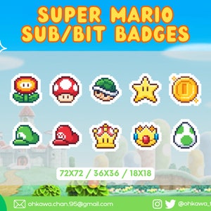 Super Mario Twitch Sub Bit Badges / Peach / Yoshi / Luigi / Streamer ...